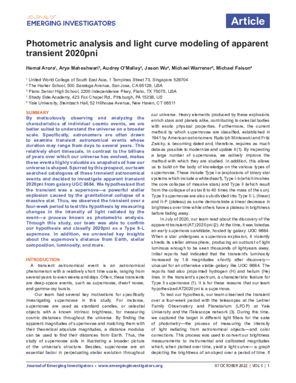 (PDF) Photometric analysis and light curve modeling of apparent transient 2020pni