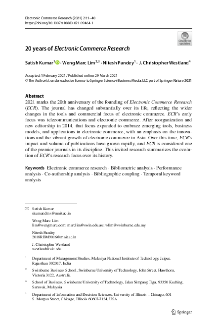 (PDF) 20 years of Electronic Commerce Research