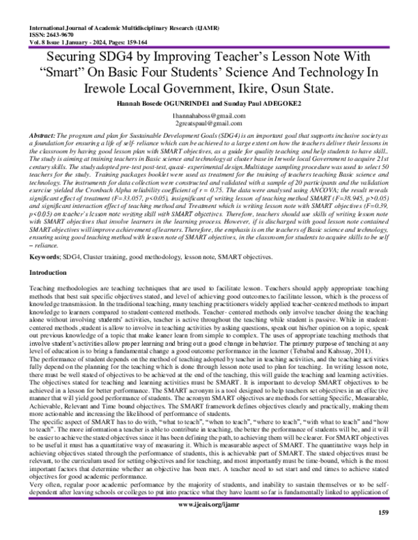 (PDF) Securing SDG4 by Improving Teacher’s Lesson Note With “Smart” On ...