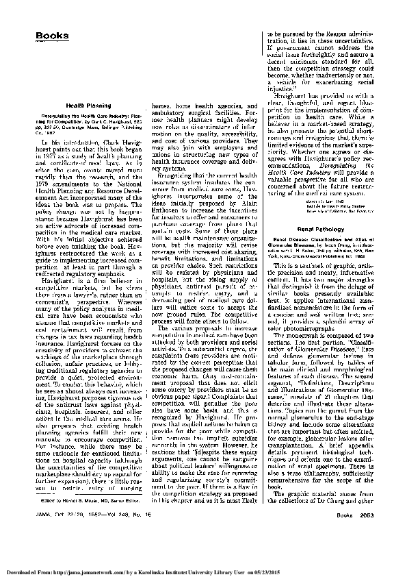 (PDF) Deregulating the Health Care Industry: Planning for Competition