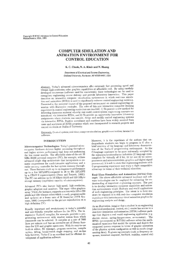 (PDF) Computer Simulation and Animation Environment for Control Education