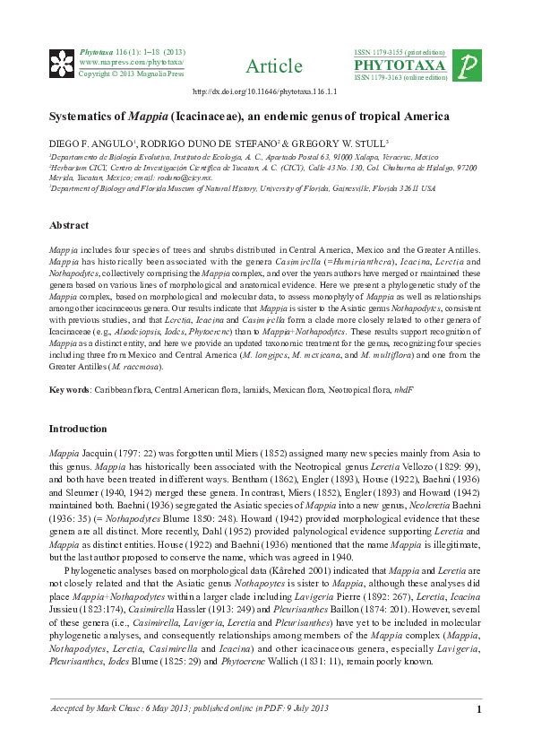 (PDF) Systematics of Mappia (Icacinaceae), an endemic genus of tropical ...