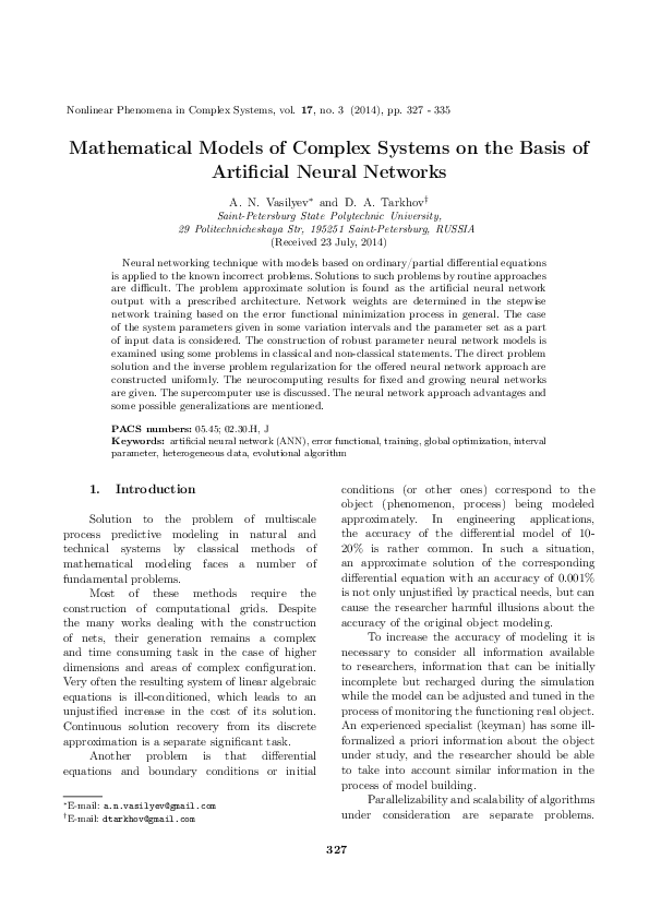 (PDF) Mathematical Models of Complex Systems on the Basis of Artificial ...