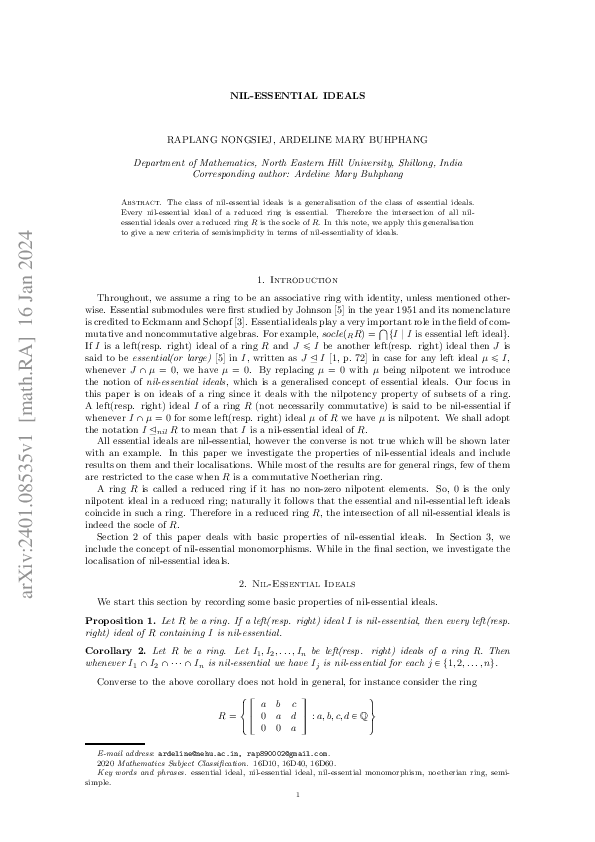 (PDF) Nil-Essential Ideals