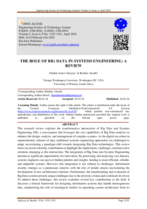 (PDF) The Role of Big Data in Systems Engineering: A Review