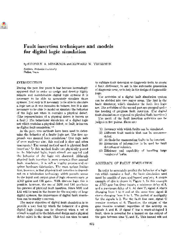 (PDF) Fault insertion techniques and models for digital logic simulation