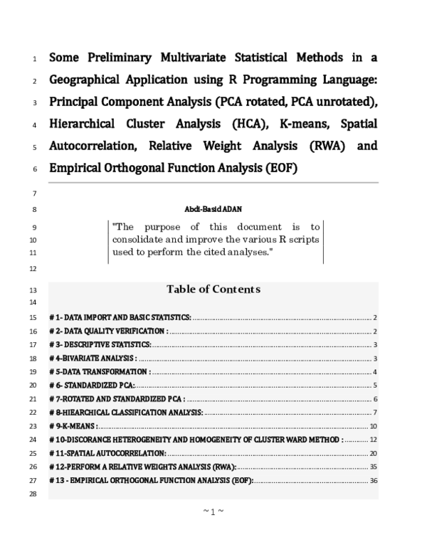 (PDF) Some Preliminary Multivariate Statistical Methods in a ...