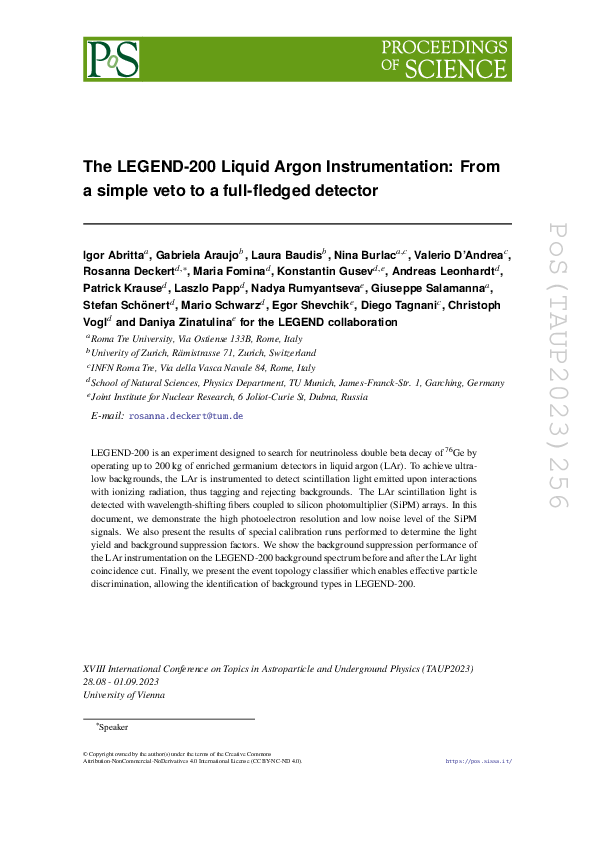 (PDF) The LEGEND-200 Liquid Argon Instrumentation: From a simple veto ...