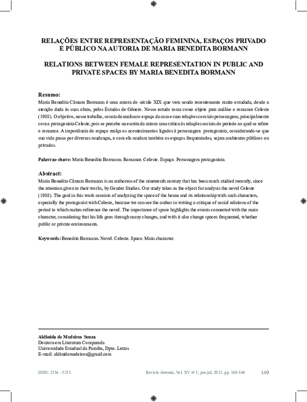 (PDF) RELAÇÕES ENTRE REPRESENTAÇÃO FEMININA, ESPAÇOS PRIVADO E PÚBLICO ...