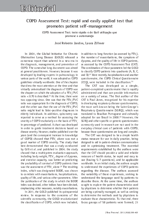 Pdf Copd Assessment Test Rapid And Easily Applied Test That Promotes Patient Self Management