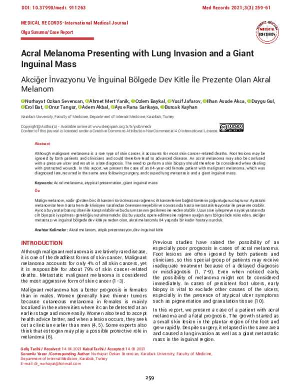 (PDF) Akciğer İnvazyonu Ve İnguinal Bölgede Dev Kitle İle Prezente Olan ...