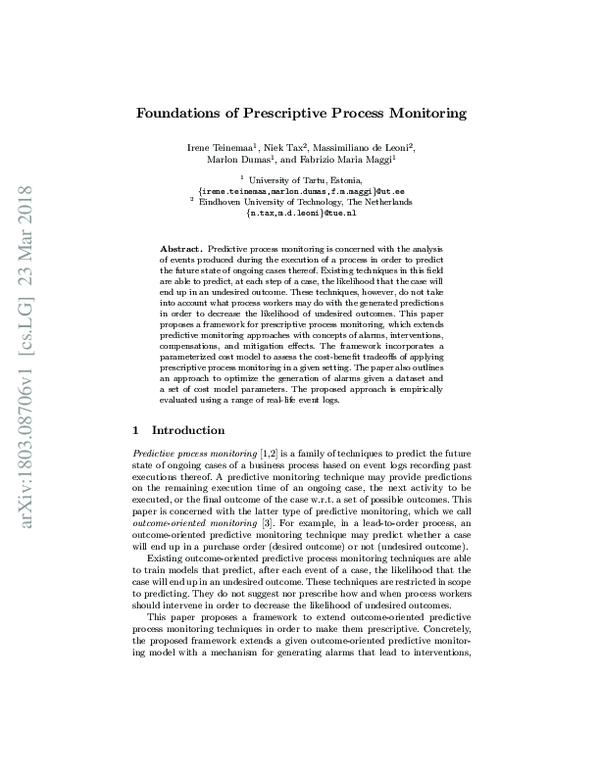 (PDF) Foundations of Prescriptive Process Monitoring
