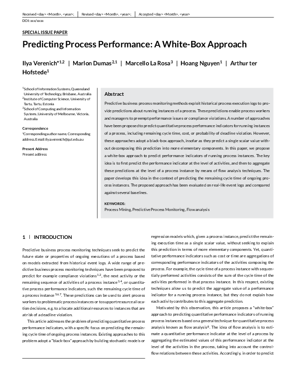 (PDF) Predicting process performance: A white-box approach
