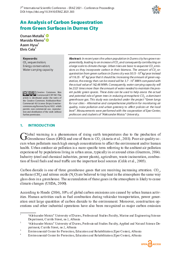 (PDF) An Analysis of Carbon Sequestration from Green Surfaces in Durres ...