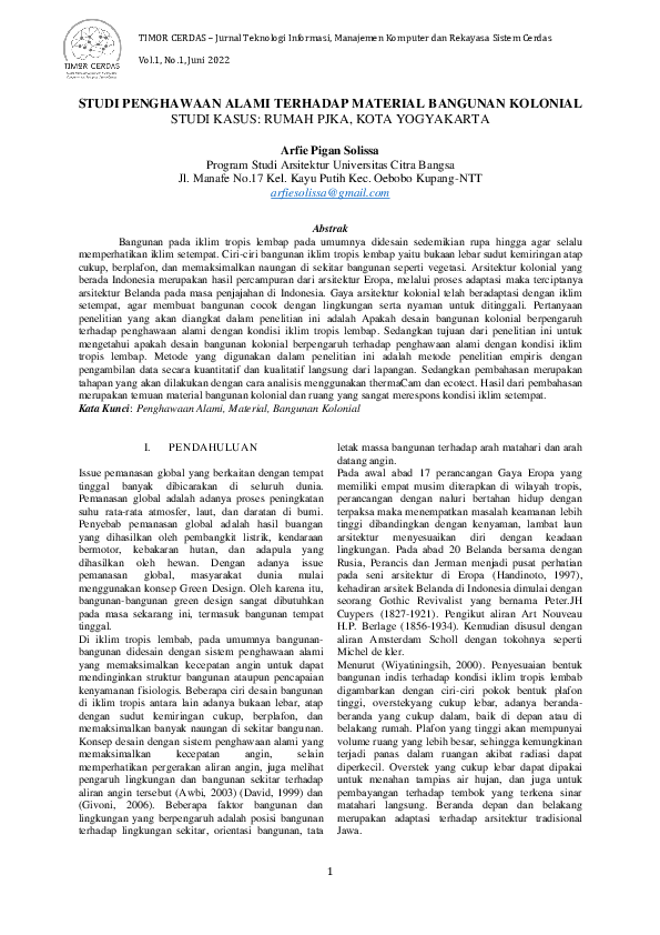 (PDF) STUDI PENGHAWAAN ALAMI TERHADAP MATERIAL BANGUNAN KOLONIAL STUDI ...