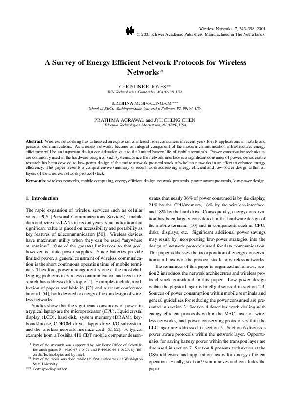 Pdf A Survey Of Energy Efficient Network Protocols For Wireless Networks