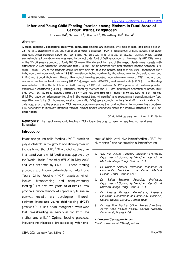 Pdf Infant And Young Child Feeding Practice Among Mothers In Rural