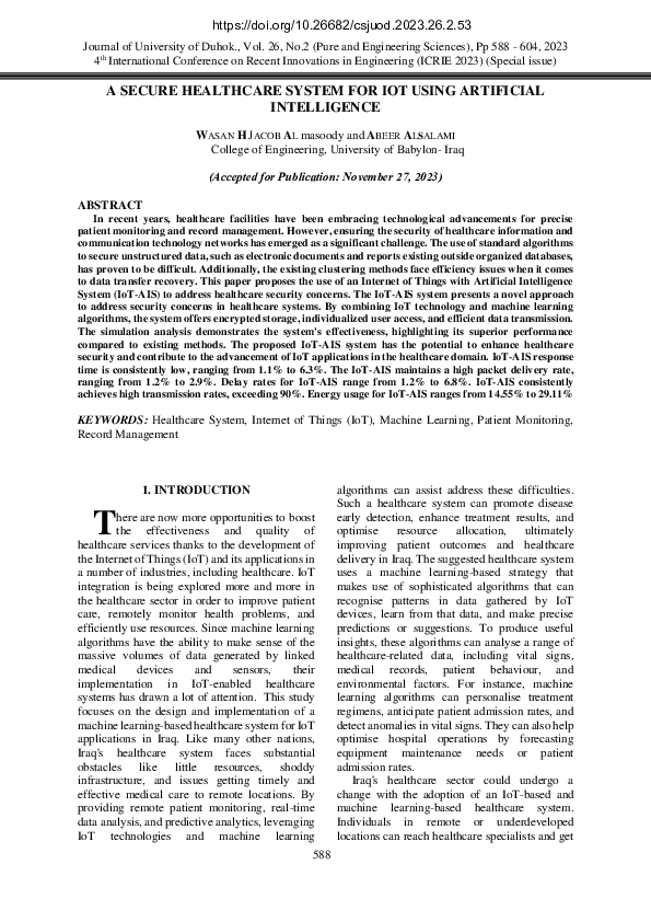 Pdf A Secure Healthcare System For Iot Using Artificial Intelligence