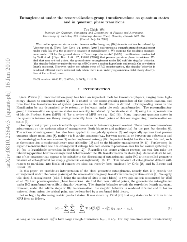(PDF) Entanglement under the renormalization-group transformations on ...