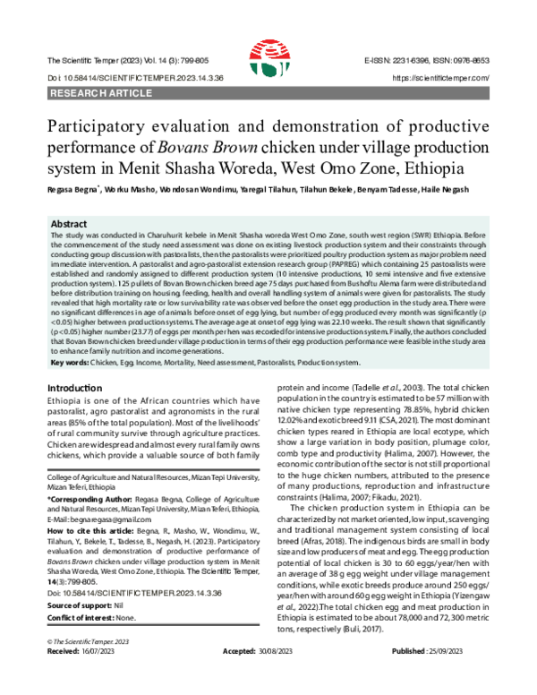 (PDF) Participatory evaluation and demonstration of productive performance of Bovans Brown ...