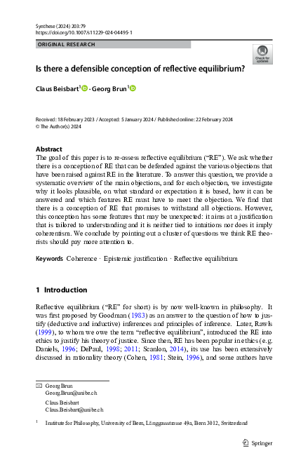 (PDF) Is there a defensible conception of reflective equilibrium?