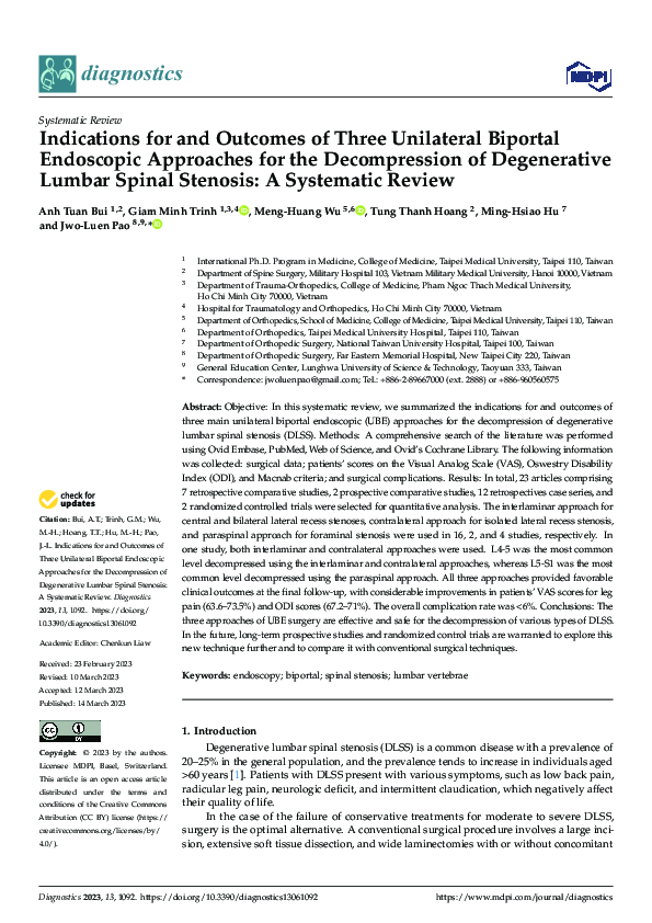 (PDF) Indications for and Outcomes of Three Unilateral Biportal Endoscopic Approaches for the ...