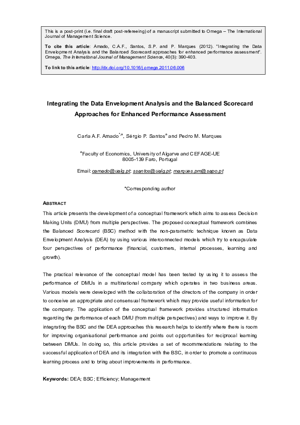 (PDF) Integrating the Data Envelopment Analysis and the Balanced ...