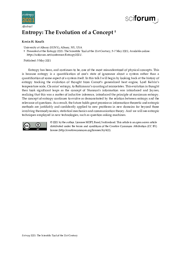 (PDF) Entropy: The Evolution of a Concept