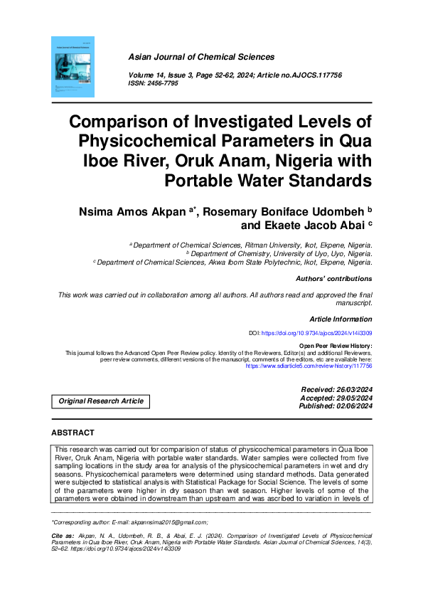(PDF) Comparison of Investigated Levels of Physicochemical Parameters ...