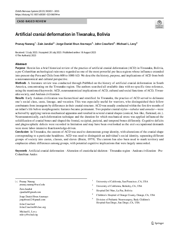 (PDF) Artificial cranial deformation in Tiwanaku, Bolivia