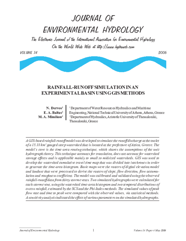 (PDF) Rainfall-Runoff Simulation in an Experimental Basin Using Gis Methods