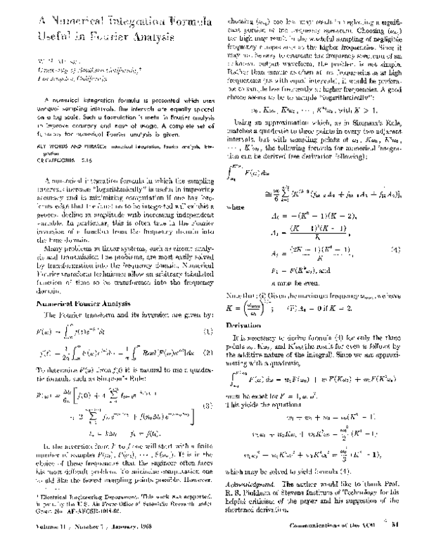 (PDF) A numerical integration formula useful in Fourier analysis