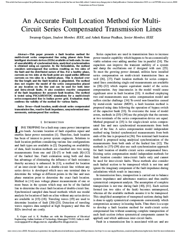 Pdf An Accurate Fault Location Method For Multi Circuit Series Compensated Transmission Lines
