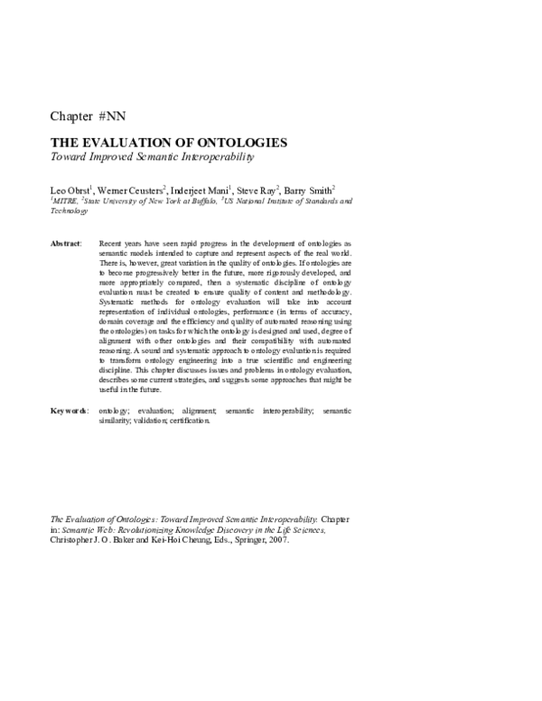 (PDF) The Evaluation of Ontologies: Toward Improved Semantic Interoperability.