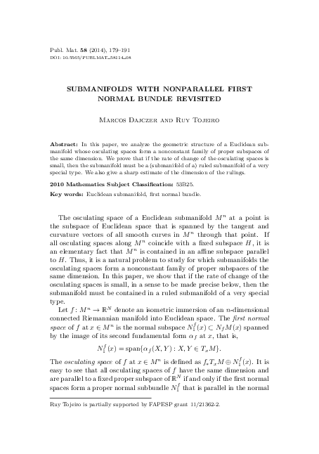 (PDF) Submanifolds with nonparallel first normal bundle revisited