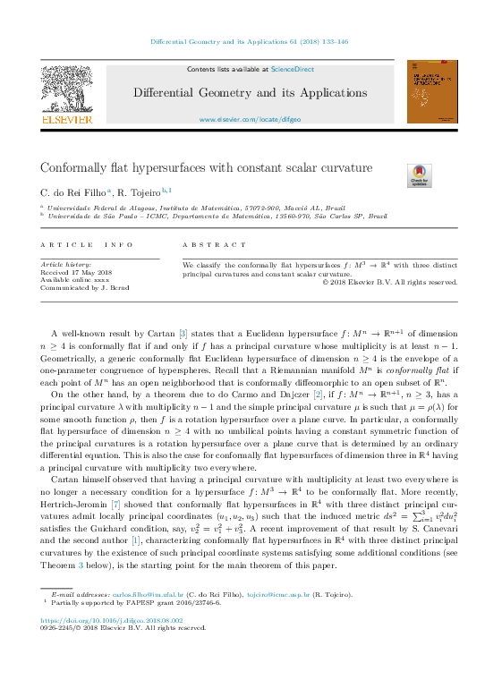 (PDF) Conformally flat hypersurfaces with constant scalar curvature