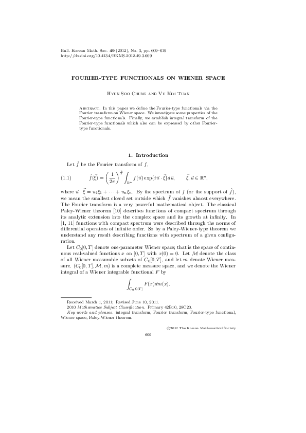 (PDF) Fourier-Type Functionals on Wiener Space