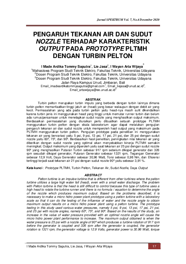 (PDF) Pengaruh Tekanan Air Dan Sudut Nozzle Terhadap Karakteristik ...