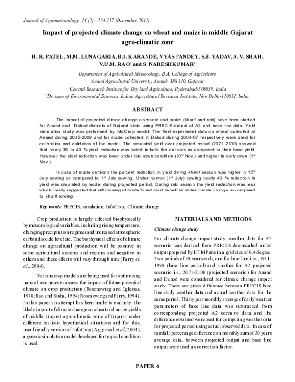 (PDF) Impact of projected climate change on wheat and maize in middle ...