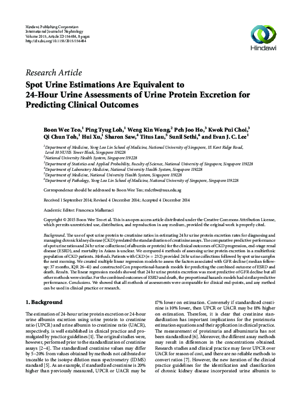 (PDF) Spot Urine Estimations Are Equivalent to 24-Hour Urine ...