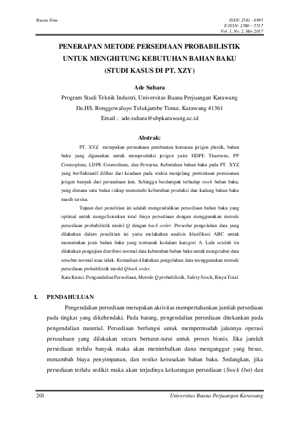 (PDF) Penerapan Metode Persediaan Probabilistik Untuk Menghitung Kebutuhan Bahan Baku (Studi ...