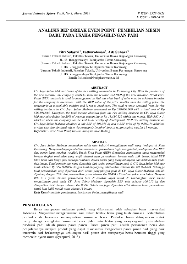 (PDF) Analisis Bep (Break Even Point) Pembelian Mesin Baru Pada Usaha ...