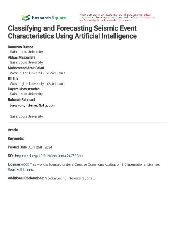 (PDF) Classifying and Forecasting Seismic Event Characteristics Using Artificial Intelligence