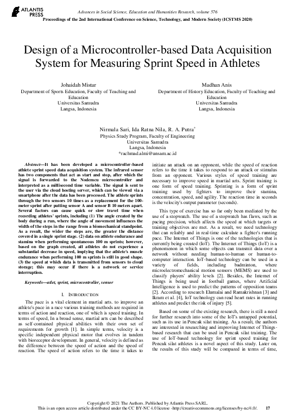 (PDF) Design of a Microcontroller-based Data Acquisition System for Measuring Sprint Speed in ...