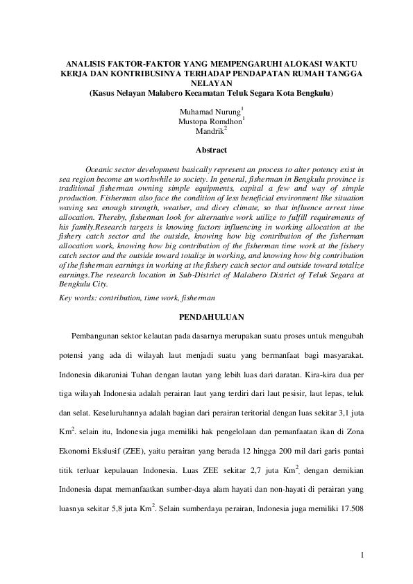 (PDF) ANALISIS FAKTOR-FAKTOR YANG MEMPENGARUHI ALOKASI WAKTU KERJA DAN KONTRIBUSINYA TERHADAP ...