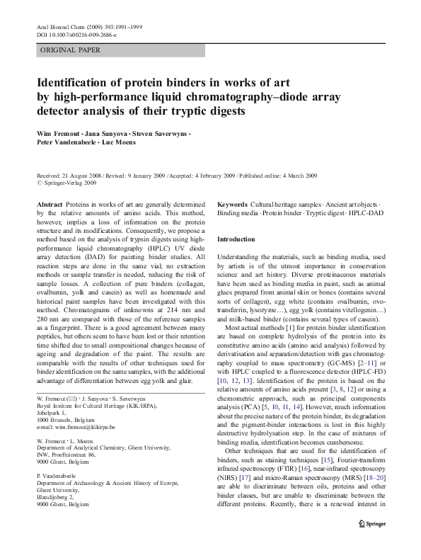 (PDF) Identification of protein binders in works of art by high ...