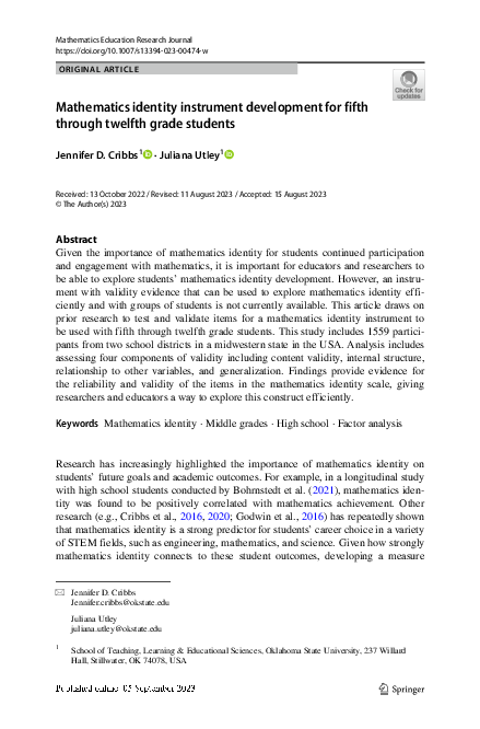 (PDF) Mathematics identity instrument development for fifth through ...