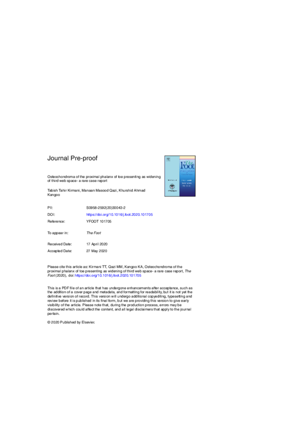(PDF) Osteochondroma of the proximal phalanx of toe presenting as ...