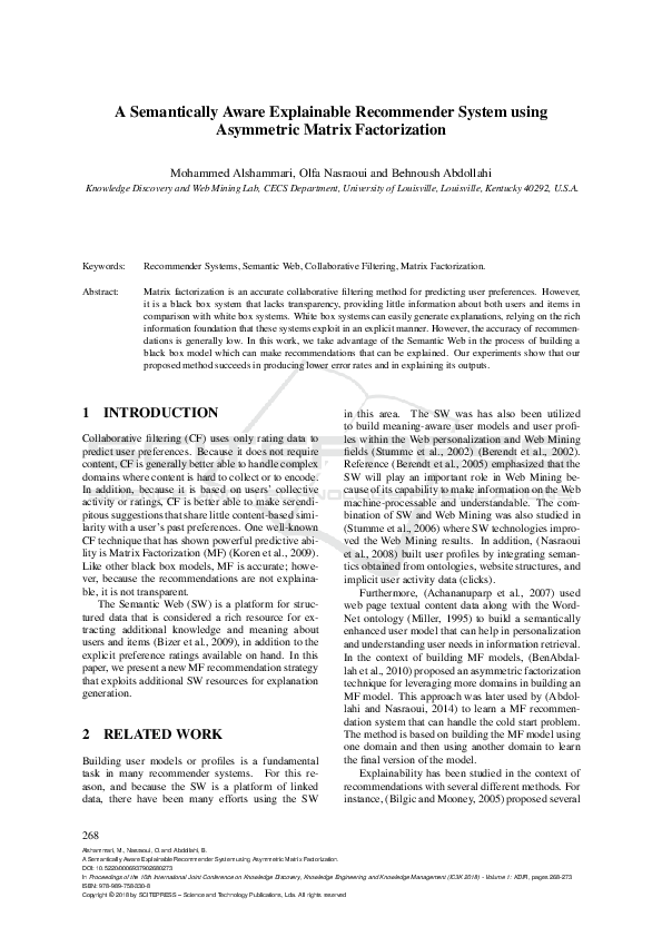 (PDF) A Semantically Aware Explainable Recommender System using Asymmetric Matrix Factorization