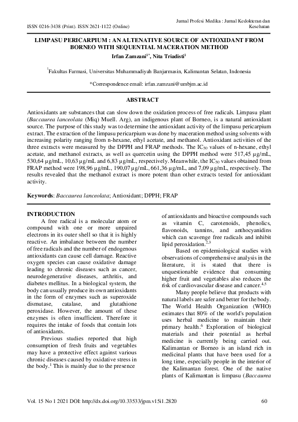 (PDF) Limpasu Pericarpium : an Alternative Source of Antioxidant From ...